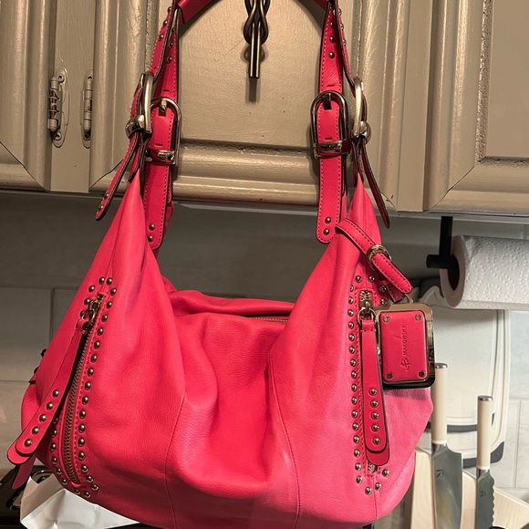 b. makowsky | Bags | B Makowsky Large Pink Studded Leather Slouchy ...